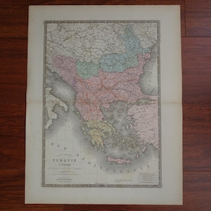 Large Old Ottoman Empire Map 1876 Original Antique Hand-colored Poster ...
