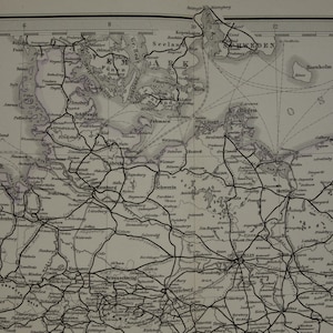 1878 Antique Railway Highway Map of Germany Poland Holland Old Vintage ...