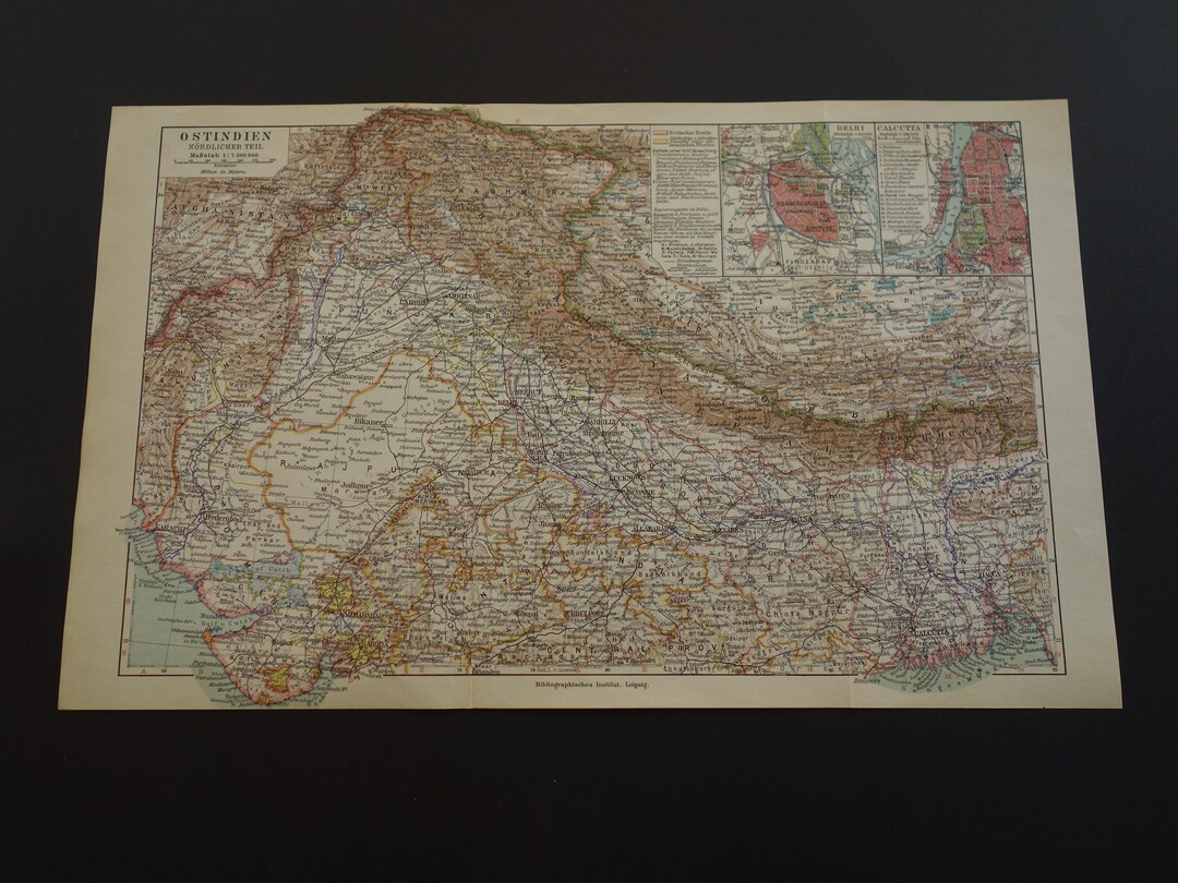 Old Map of India 1926 Original Antique Large Print Northern India ...