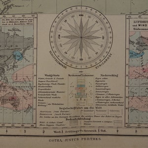 Large Old World Map About Winds and Climate Big Dated Print With Air ...