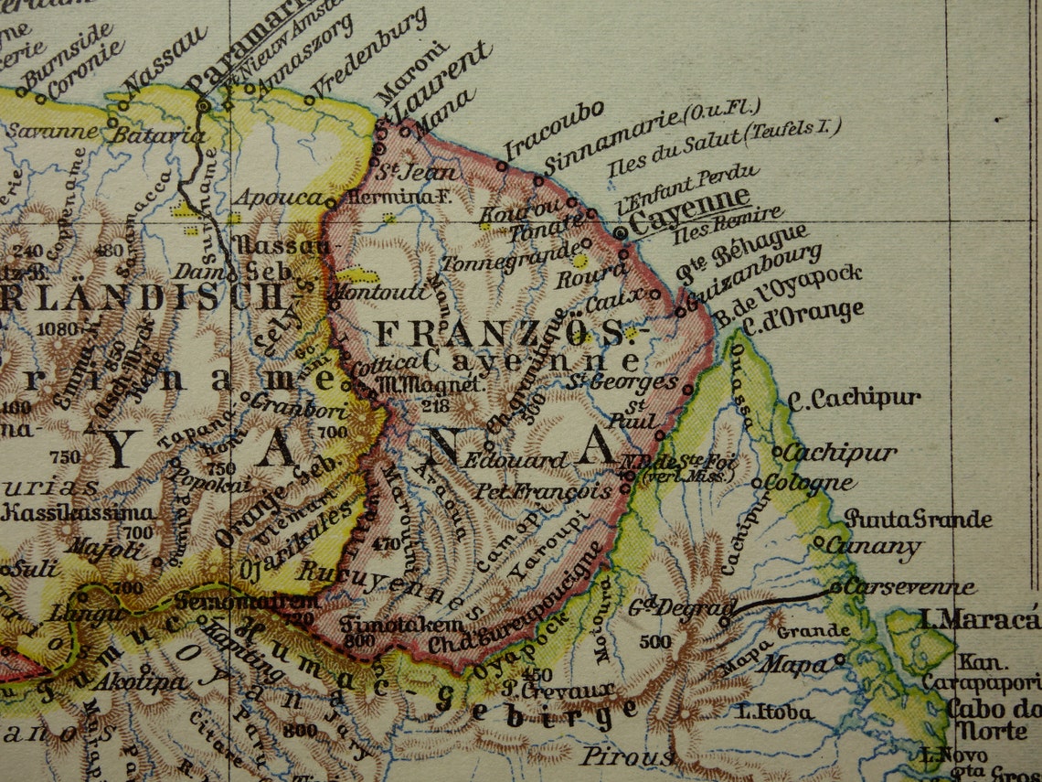 GUYANA Old Map of British and French Guyana Surinam 1926 | Etsy