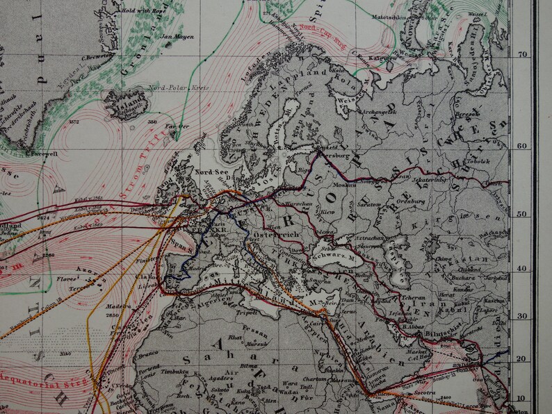 WORLD MAP antique worldmap Beautiful original 1875 transport | Etsy