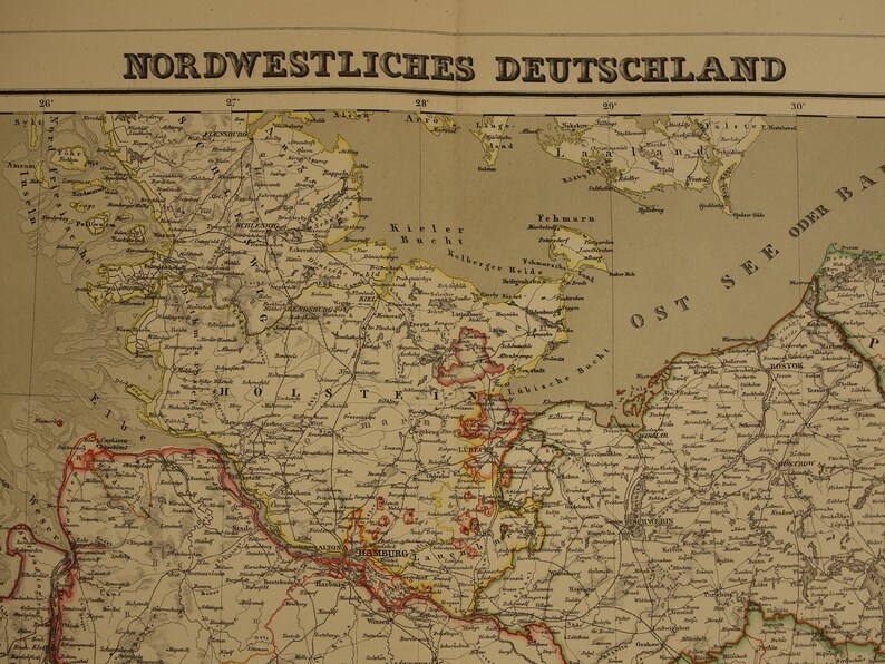 Large Old Map of Northern Germany Original 1860 Antique Print - Etsy