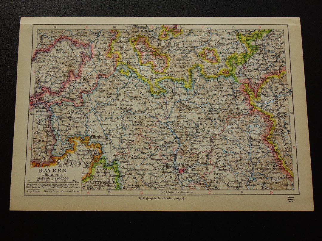 1928 Old Map of Bavaria Germany Small Antique Print About North Bayern ...