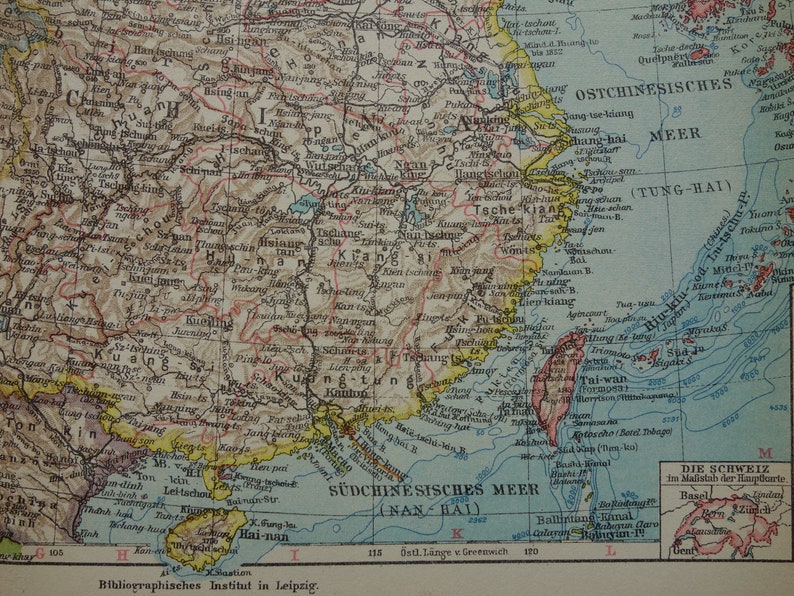 CHINA Antique Map of Chinese Empire Large Old German Print | Etsy
