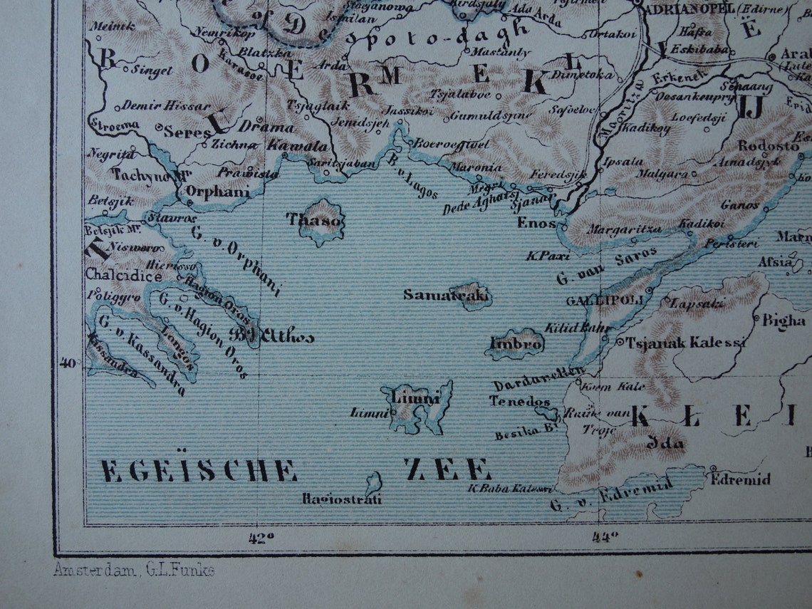 BULGARIA Old Map of Bulgaria - Antique Print About Bulgarian Area Sofia ...