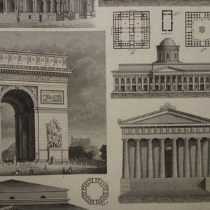 NEOCLASSICAL Architecture Old Print 1849 Antique Pictures of Arc De ...