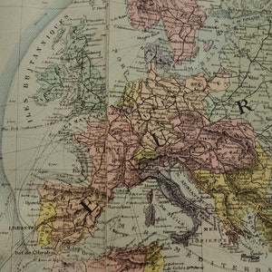 LARGE Antique World Map 1876 - Big Old Worldmap - DAMAGED - Planisphere ...