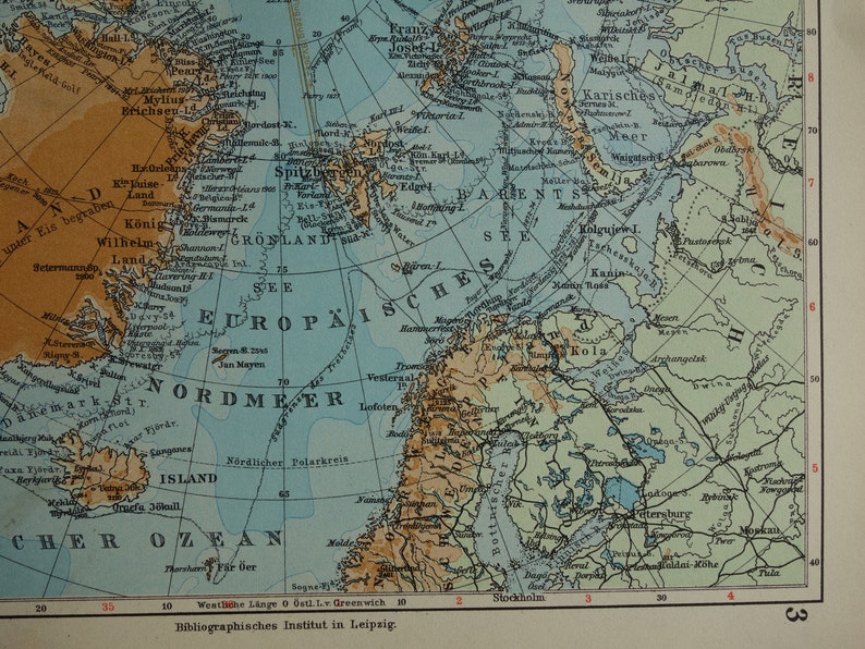 ARCTIC Old Map of Arctic Region 1928 Detailed Antique Print - Etsy