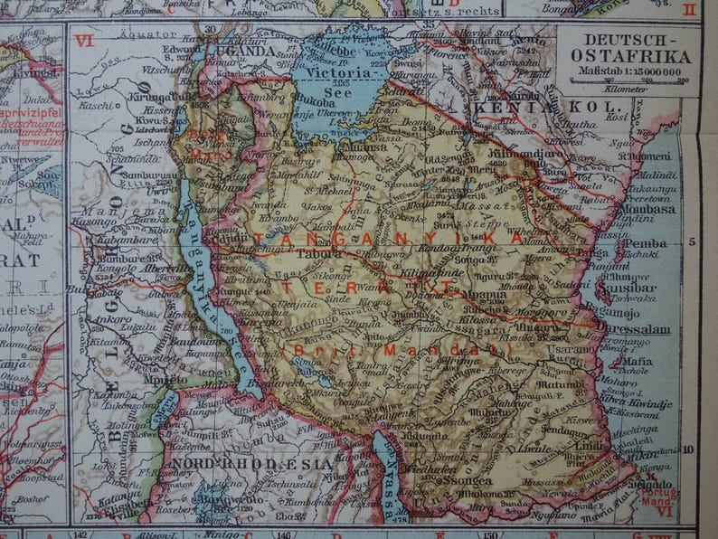 Old Map of German Colonies 1928 Vintage Poster of Germany Former Colony ...