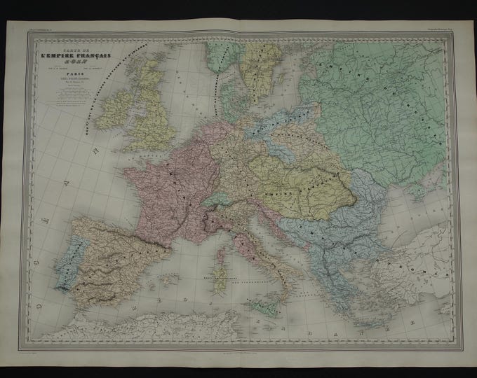 NAPOLEONIC Empire Map Beautiful 1880 Large Poster of Europe in 1812 ...