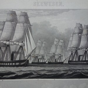 German Fleet Old Naval Print From 1870 Original Antique Ship Tall Ships ...