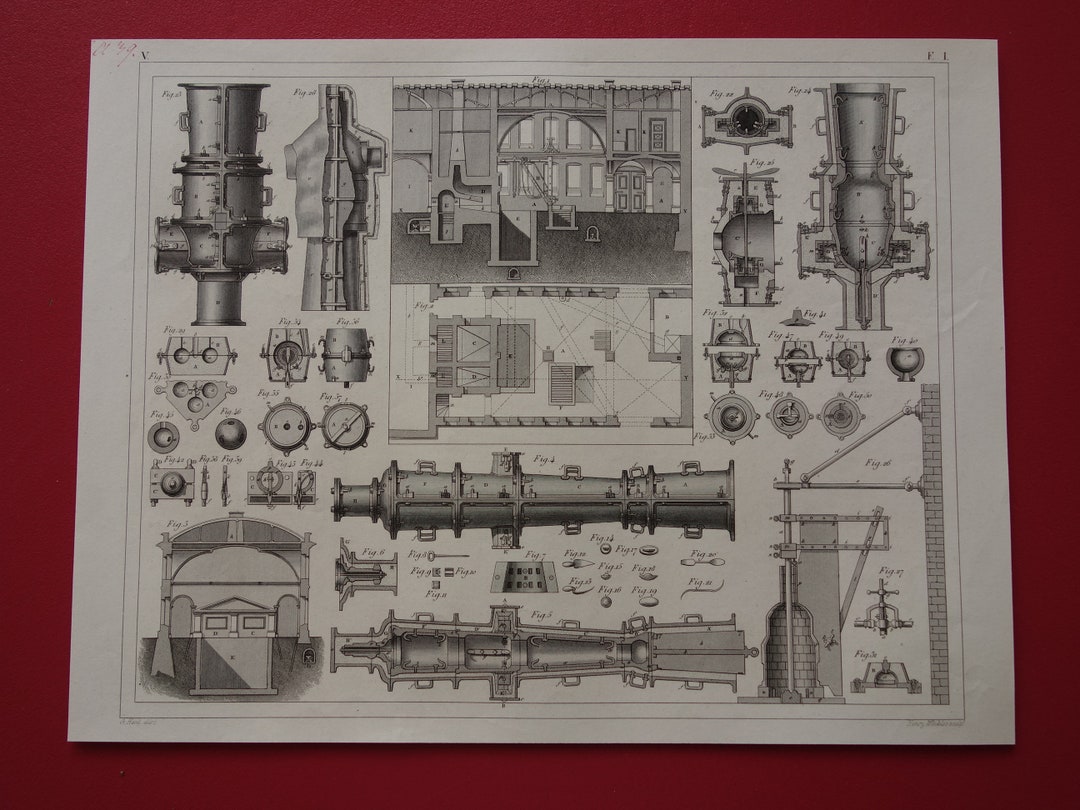 Old Military Print About Cannon Foundry Original 1849 Antique Army ...