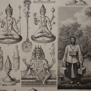 Hinduism Antique Print Original 175+ Years Old Illustration Vishnu ...
