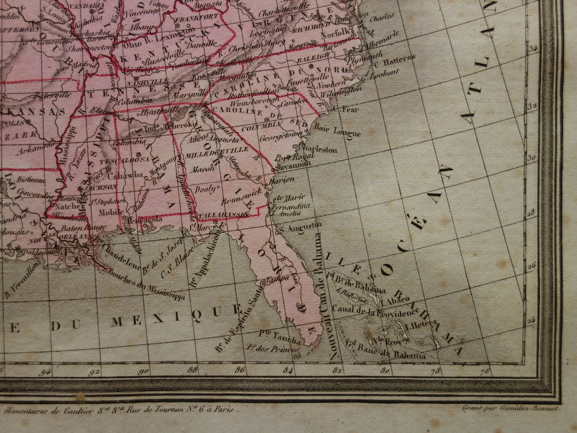 USA Vintage Map of US 1838 Antique French Print About the | Etsy