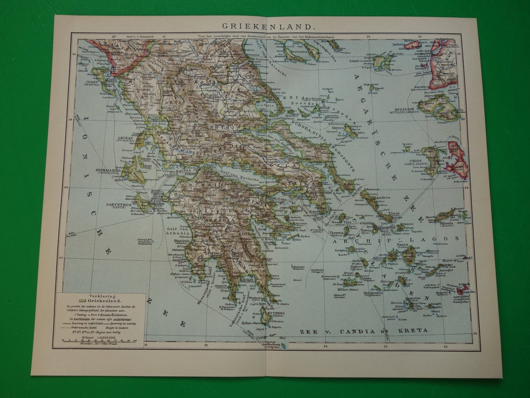 GREECE Old Map Original 1917 Antique Dutch Print of Greece - Etsy