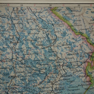 Old Map of Finland Original 1928 Antique Print About Helsinki Turku Åbo ...