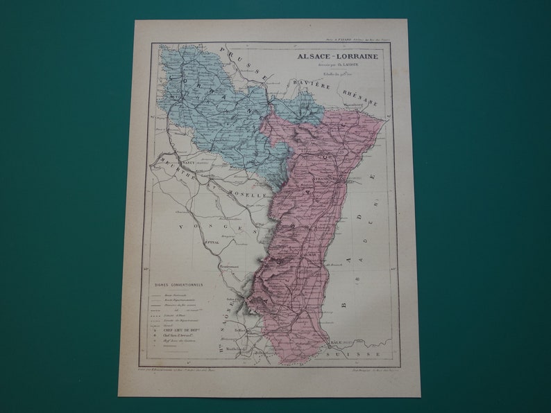 Original 1877 Old Map of Alsace Lorraine Antique French Print - Etsy