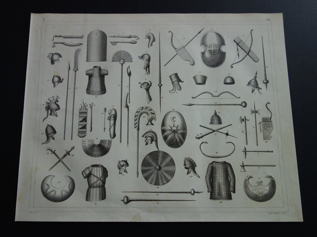 Egyptian Armor Shields Old Print 1856 Original Antique Pictures of ...