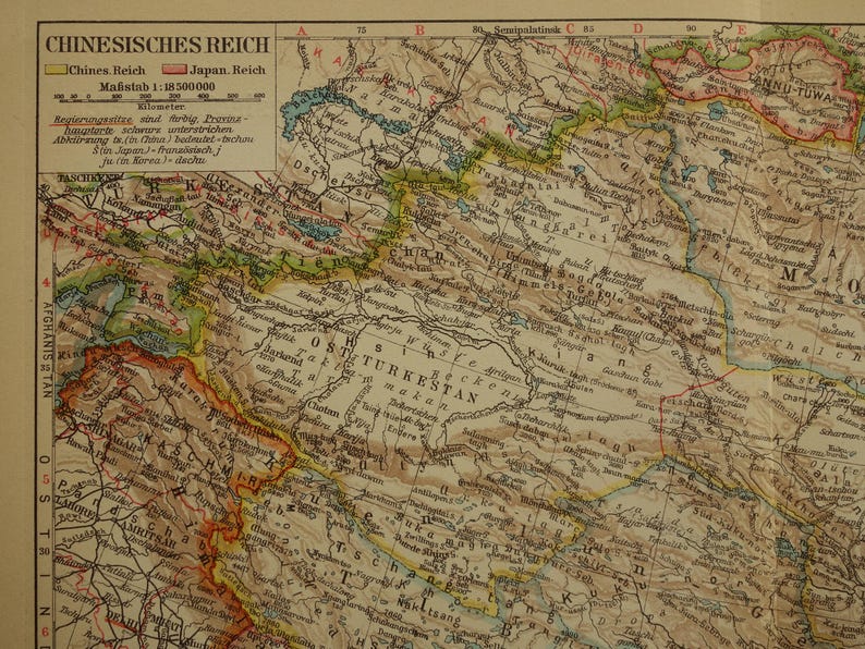 CHINA Antique Map of Chinese Empire Large Old German Print With Inset ...