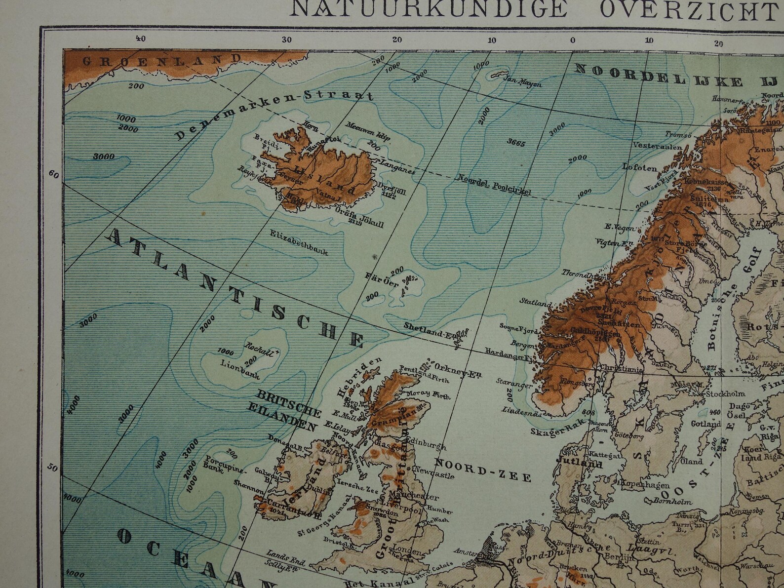 Old Map of Europe 1907 Original Antique Dutch Print About Altitude ...