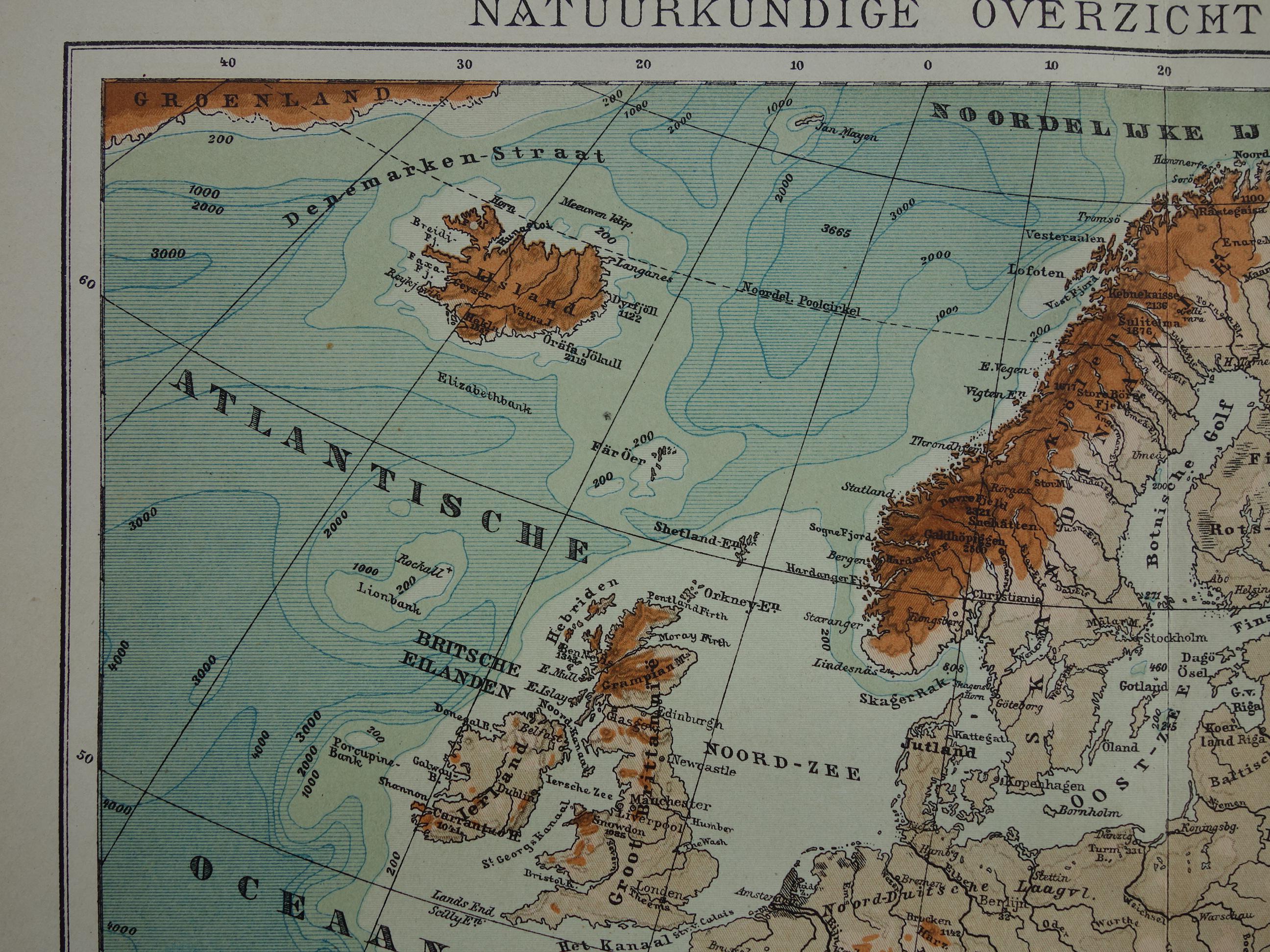 Old Map of Europe 1907 Original Antique Dutch Print About Altitude ...