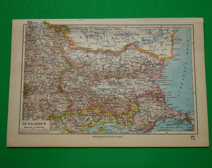 BULGARIA Old Map of Bulgaria Antique Print About Bulgarian - Etsy