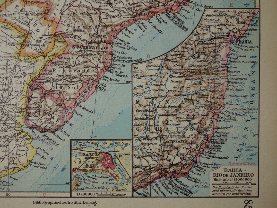 Old Map of Brazil 1928 Original Vintage Print About Brazil - Etsy UK