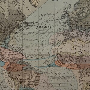 Large Old World Map About Winds and Climate Big Dated Print With Air ...