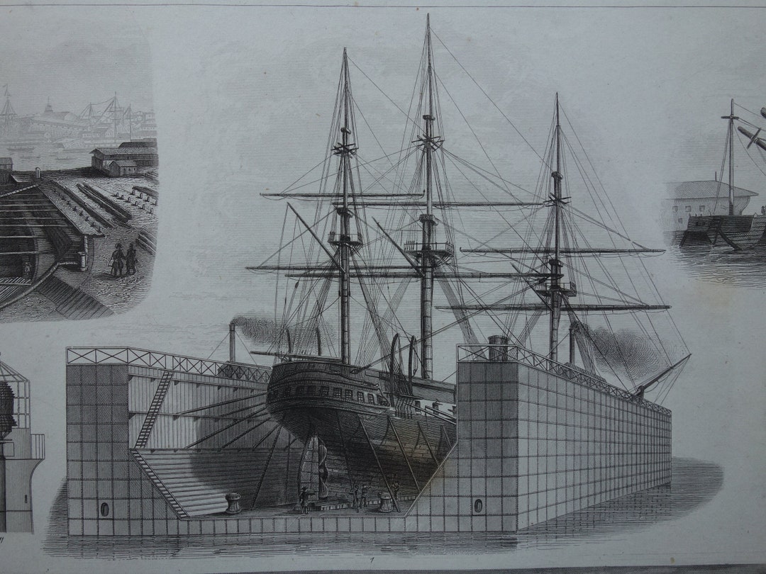 SHIPS Old Maritime Print of Naval Design and Technology Original ...