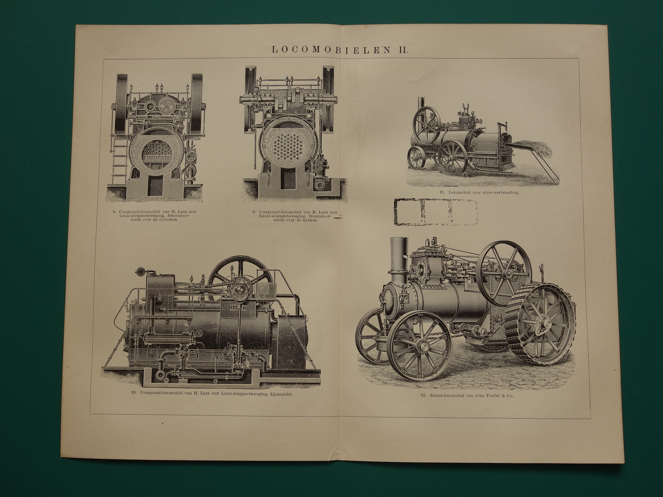 PORTABLE ENGINE Print Original 1909 Antique Dutch Set of Two 2 Prints ...