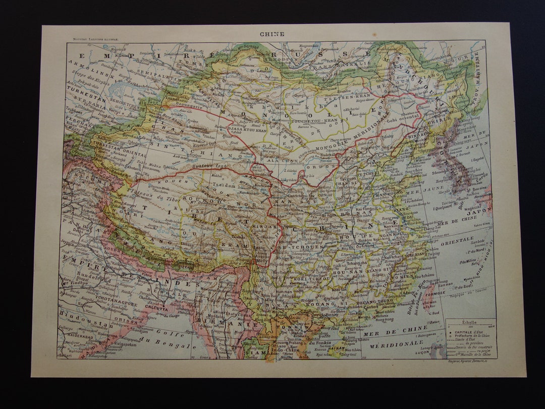 CHINA Old Map of China Original 1902 Antique French Print About Chinese ...