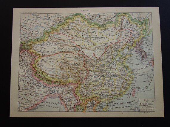 CHINA Old Map of China Original 1902 Antique French Print | Etsy