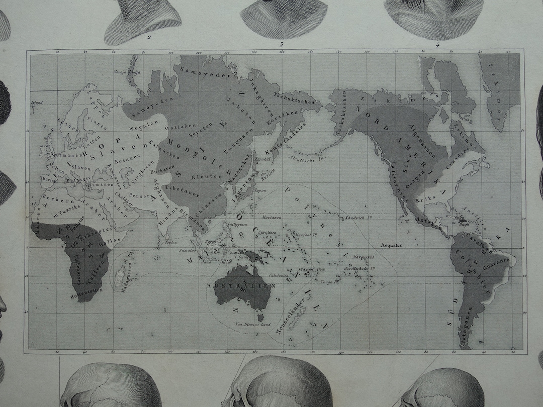 Vintage Ethnology World Map Original 175+ Years Old Antique Worldmap of ...