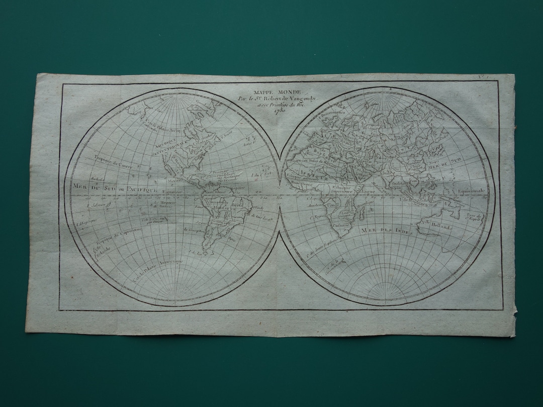 WORLDMAP Old Map of the World 1793 Original French Engraving Double ...