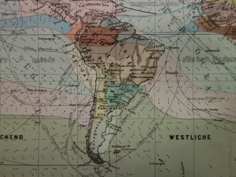 Large Old World Map About Winds and Climate Big Dated Print - Etsy