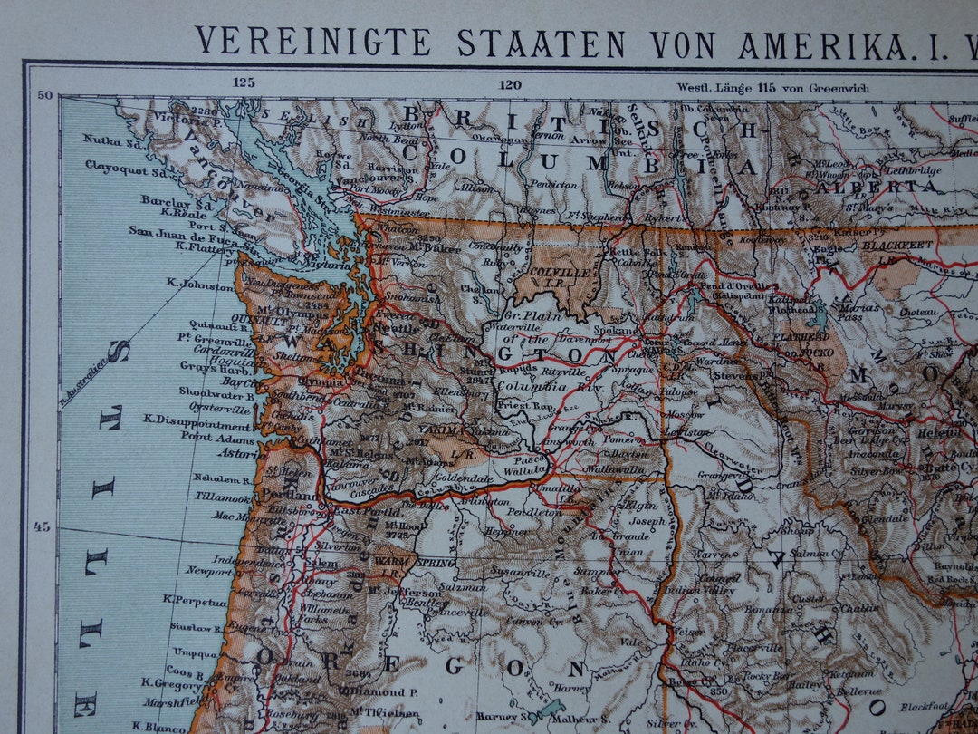 Old Map of the United States West Coast Antique 1905 Vintage Print ...