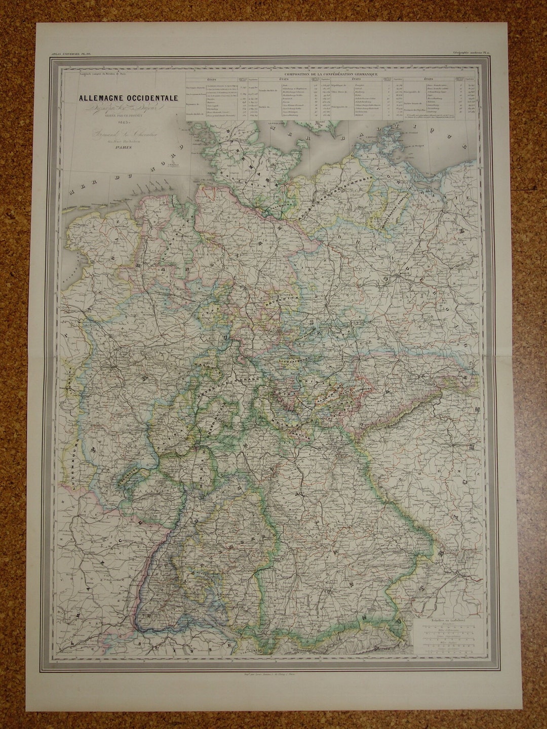 GERMANY Old Map LARGE 1863 Beautiful Original Antique Poster of Western ...
