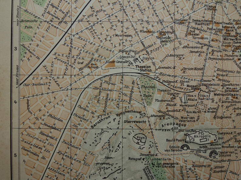 ATHENS Old Map of Athens 1936 Vintage Dutch Print Detailed Maps Greece ...