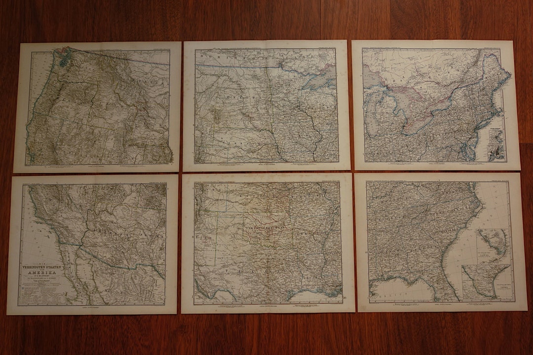 USA Large Old Map Set of Six Maps 1886 Original Antique - Etsy