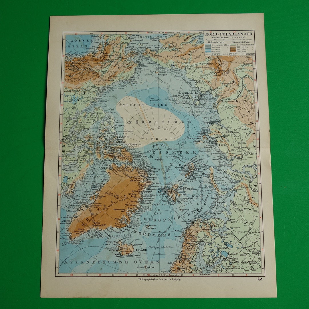 ARCTIC Old Map of Arctic Region 1928 Detailed Antique Print About Polar ...