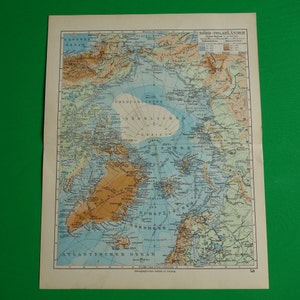ARCTIC Old Map of Arctic Region 1928 Detailed Antique Print About Polar ...