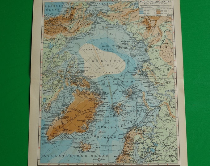 ARCTIC Old Map of Arctic Region 1928 Detailed Antique Print About Polar ...