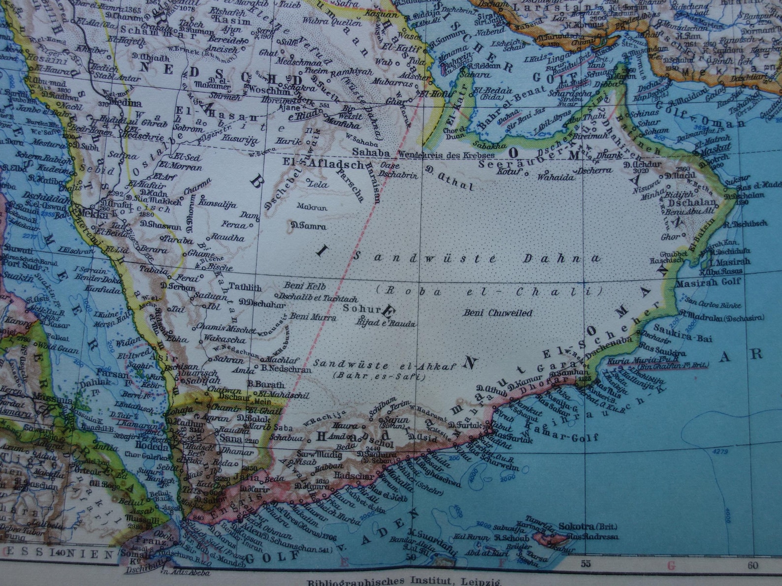 Old Map of Saudi Arabia 1928 Original Vintage Print About Oman Aden ...