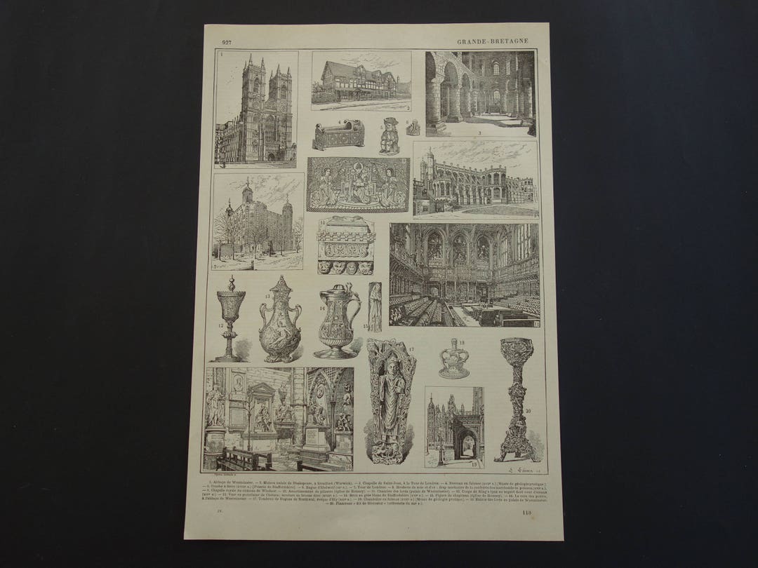 Antique Print Poster About United Kingdom Art Old Pictures of English ...