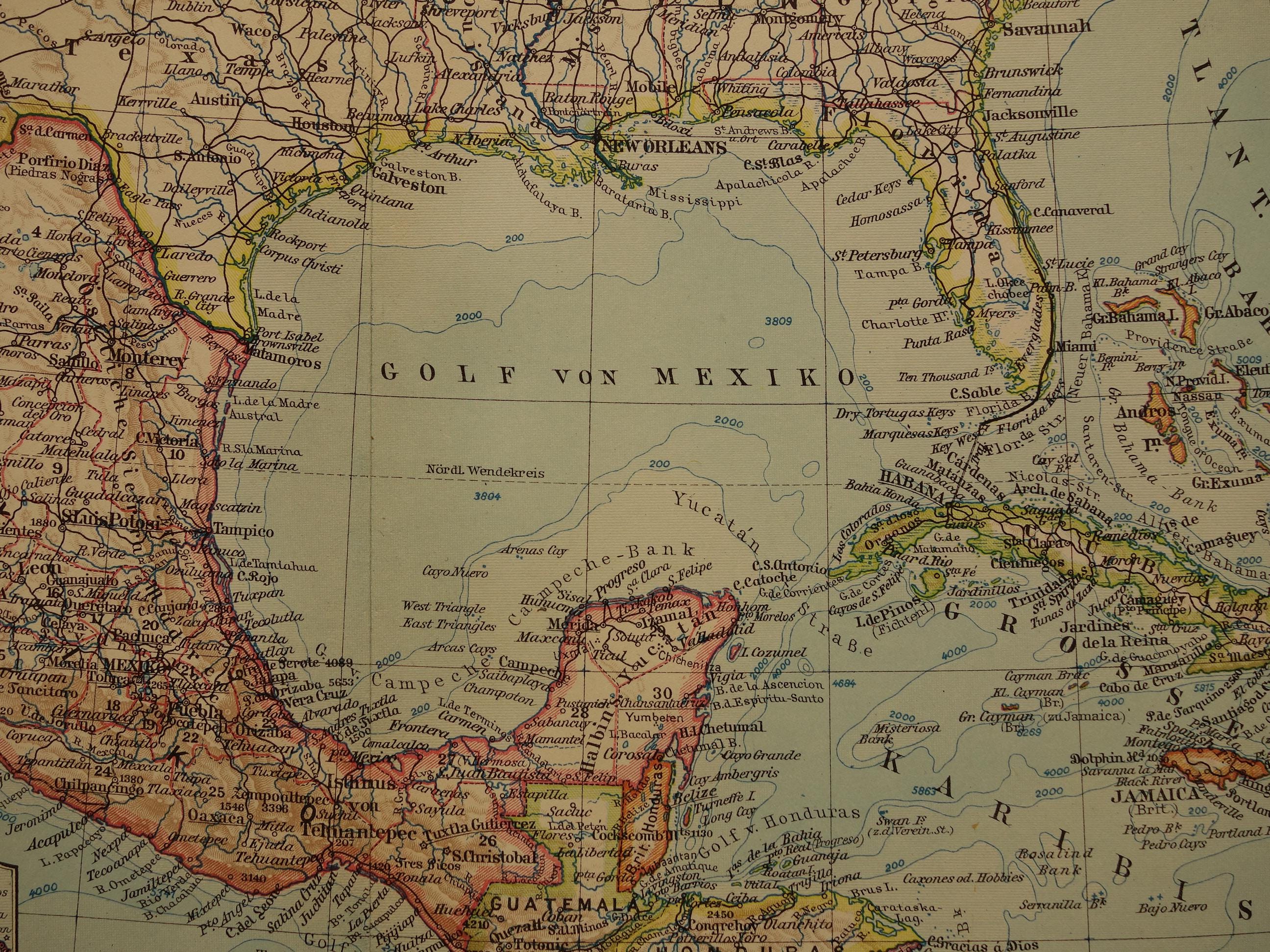Old Map of Middle America 1931 Original Vintage Print Caribbean ...