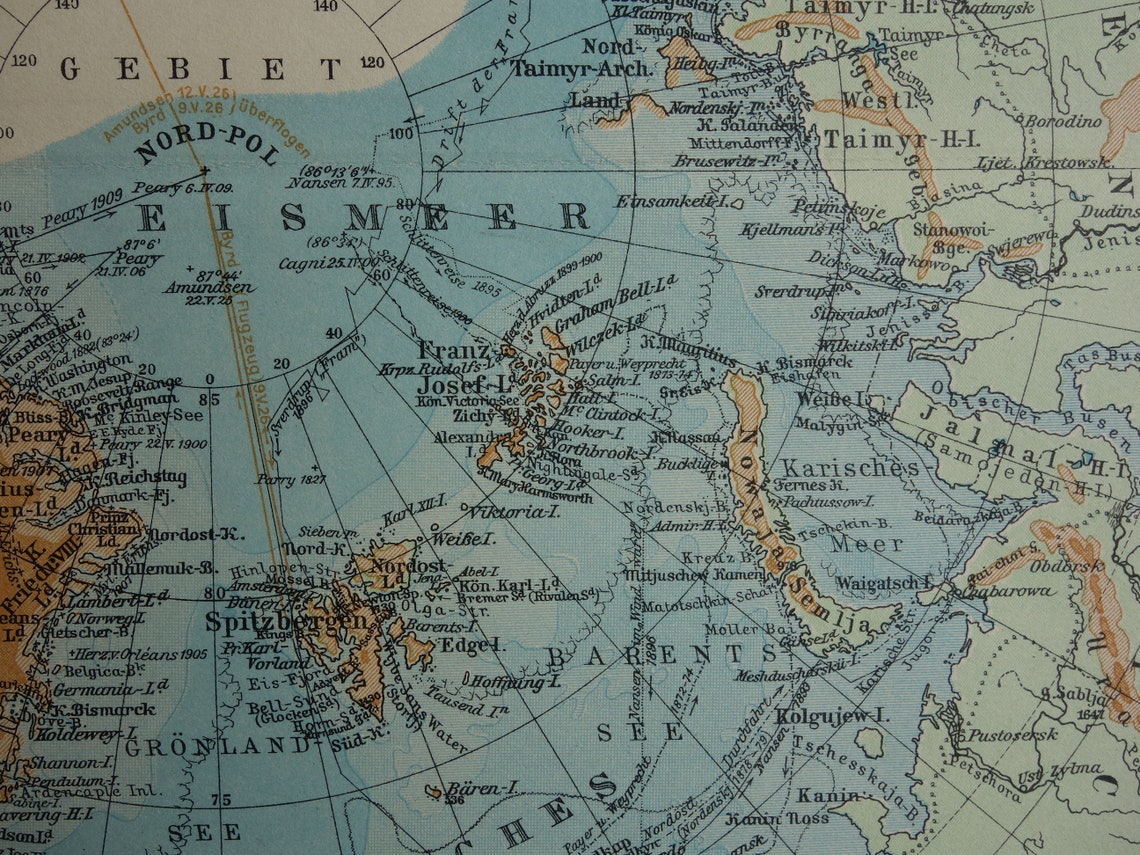 ARCTIC Old Map of Arctic Region 1928 Detailed Antique Print - Etsy