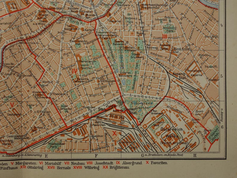 Old Map of Vienna 1938 Original Vintage City Plan Wien Centre Austria ...