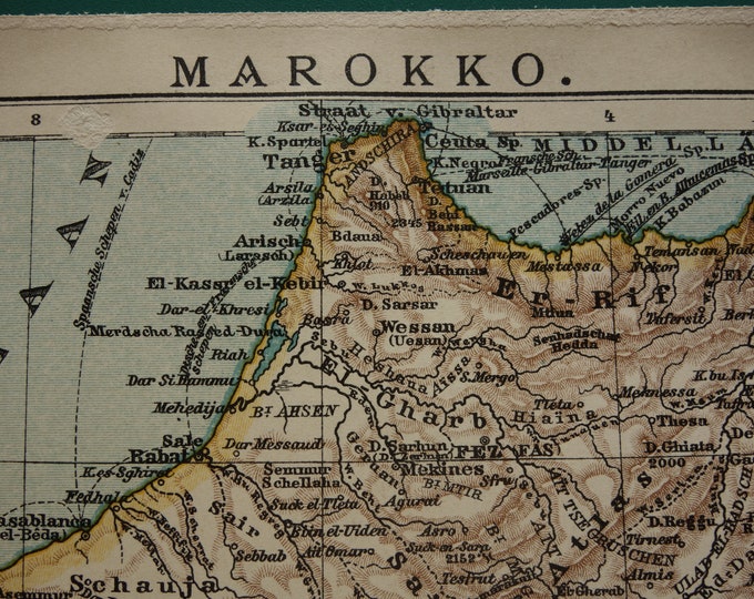 1909 MOROCCO Old Map of Morocco - Original Dutch Antique Print About ...