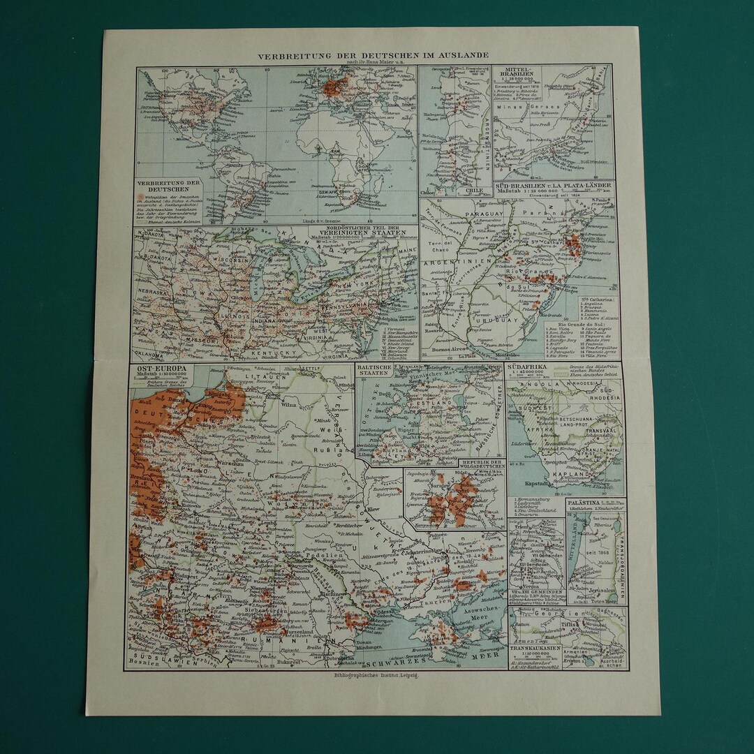 German Diaspora Map 1926 Old Vintage Print Dissemination of Germans ...